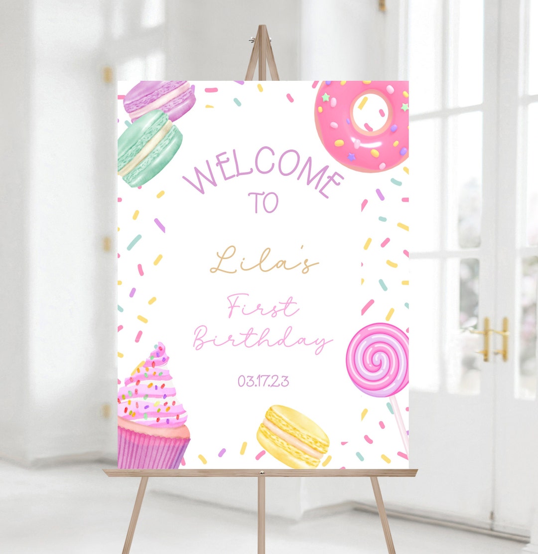 Editable Sweet One Birthday Welcome Sign, Desserts Theme (instant ...