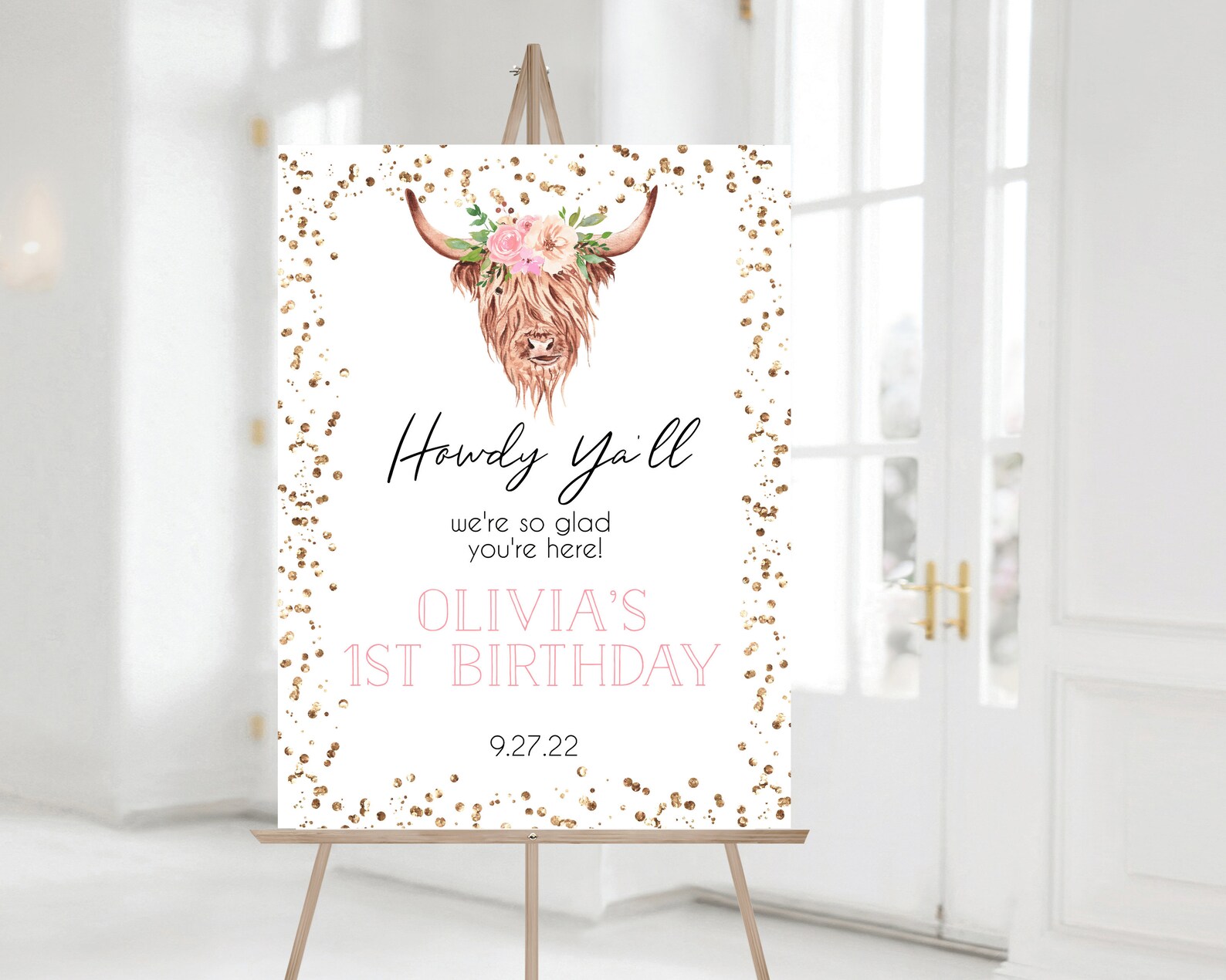 Editable Highland Cow Birthday Welcome Sign Template, Holy Cow Girl ...