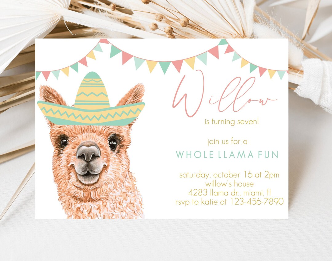 Editable Llama Birthday Invitation Template, Llama Party Invite, Whole ...