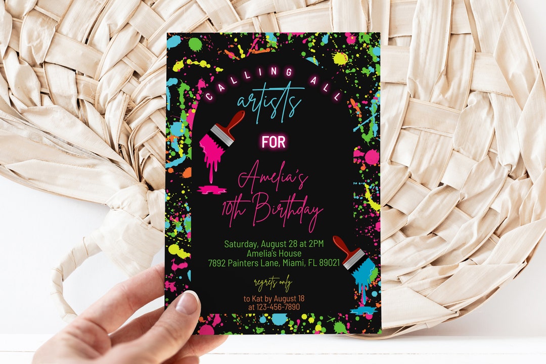 Neon Paint Party Invitation, Colorful Birthday Invite (instant Download ...