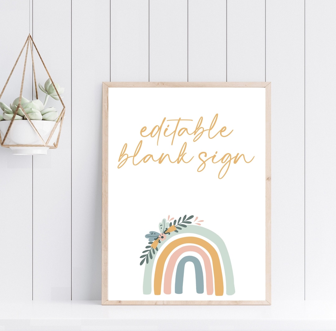 Editable Pastel Boho Rainbow Blank Sign, Girl Boho Birthday, Boho ...
