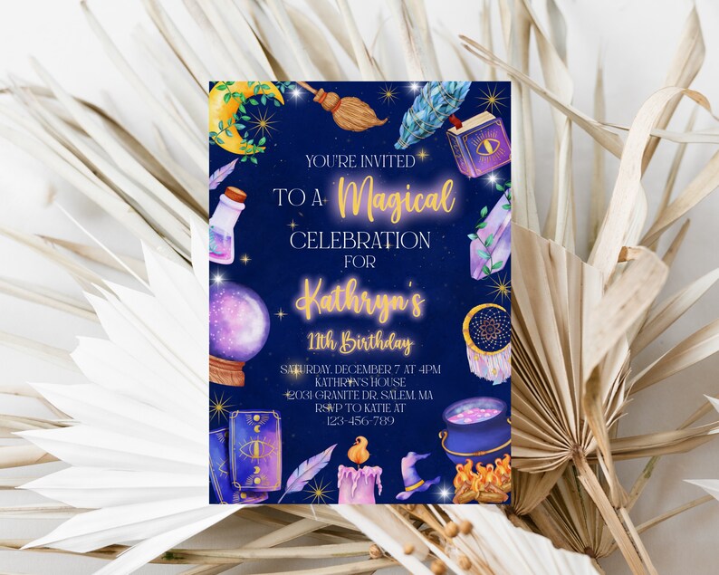 Magical Wizard Birthday Invitation Magic Witchcraft Invite - Etsy