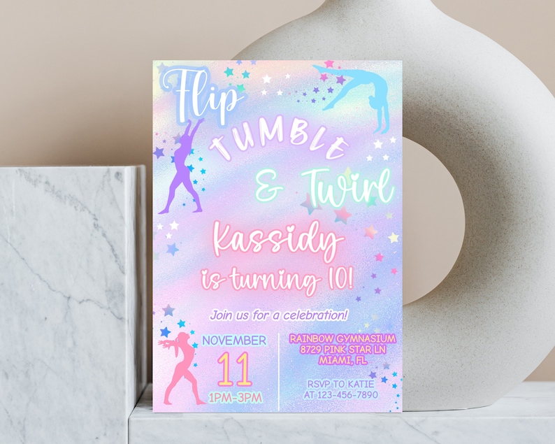 Gymnastics Birthday Invitation Flip Tumble & Twirl - Etsy
