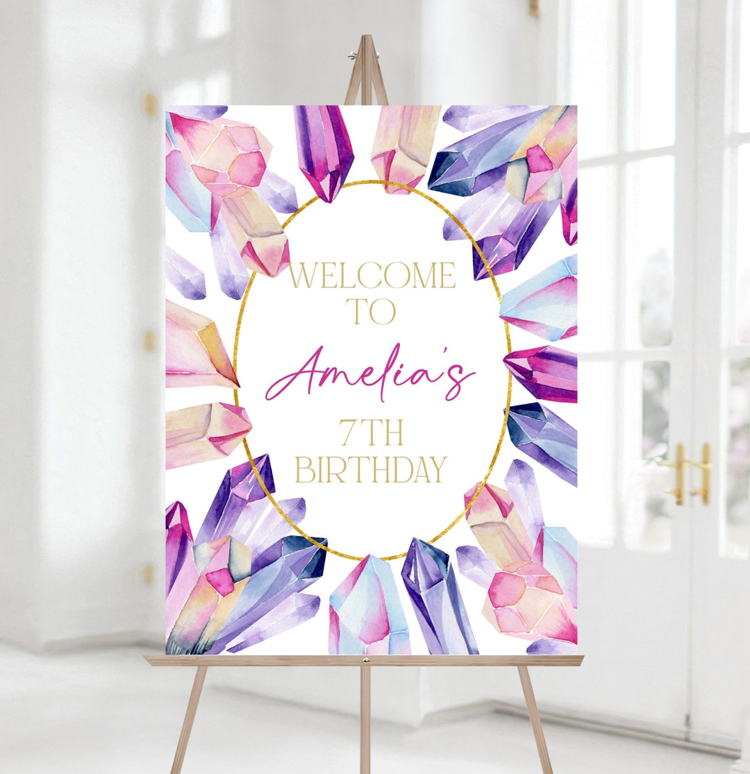 Crystal Gemstone Birthday Welcome Sign, Geode Party Decor (instant ...