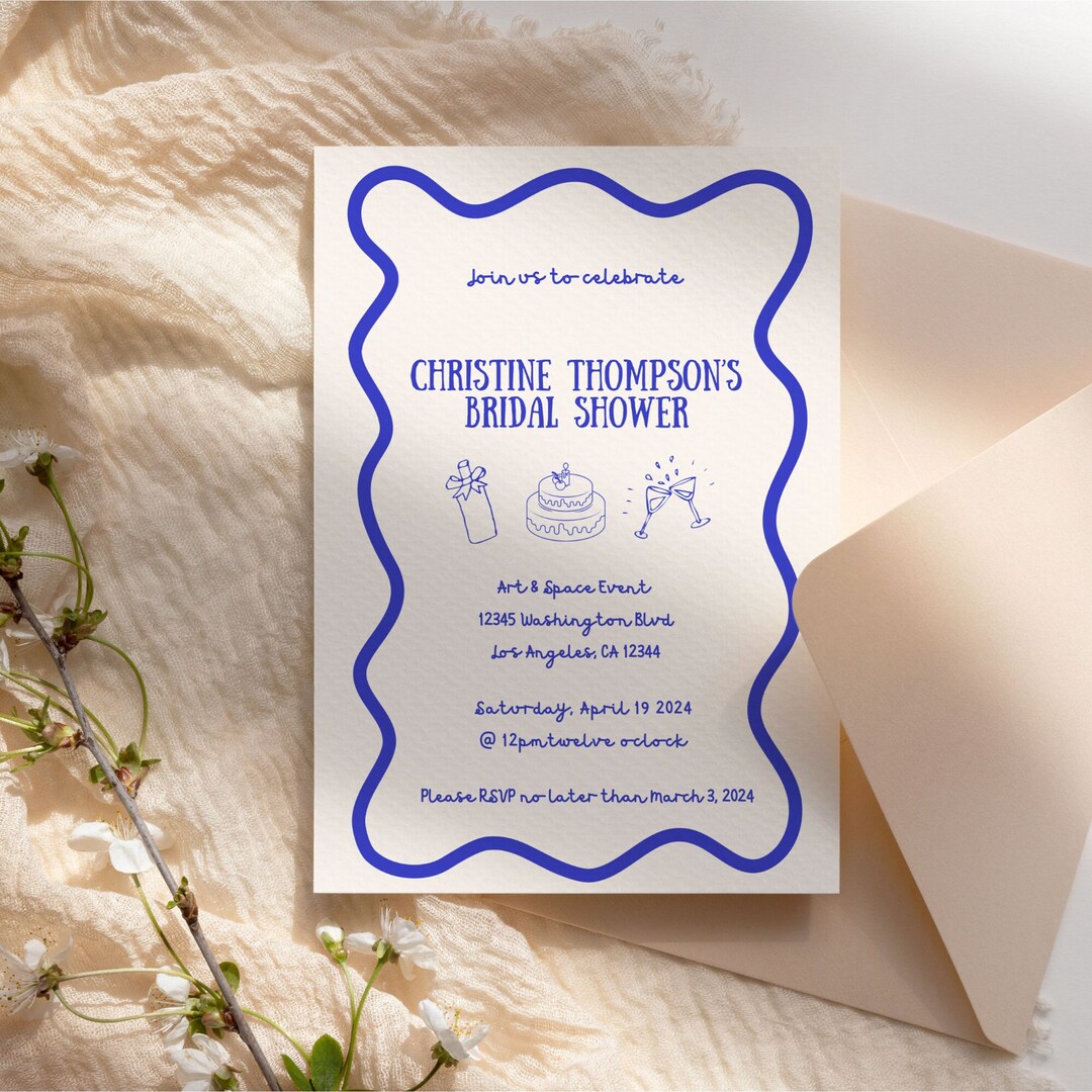 Hand Drawn Invite for Wavy Bridal Shower Invitation Wavy Frame Invite ...