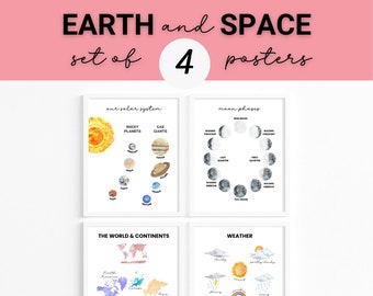 Solar System space Moon Phases Set of 3 Watercolor Posters, Homeschool ...
