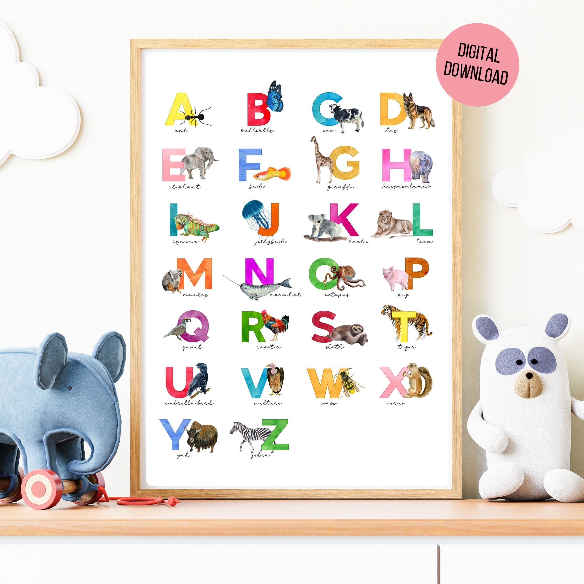 Set of 4 Watercolor Alphabet Posters, Homeschool Prints, Educational ...