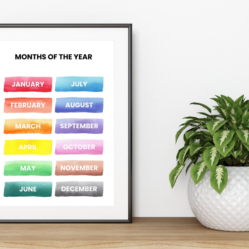 Watercolor Rainbow Months of the Year Poster, Homeschool Printable ...