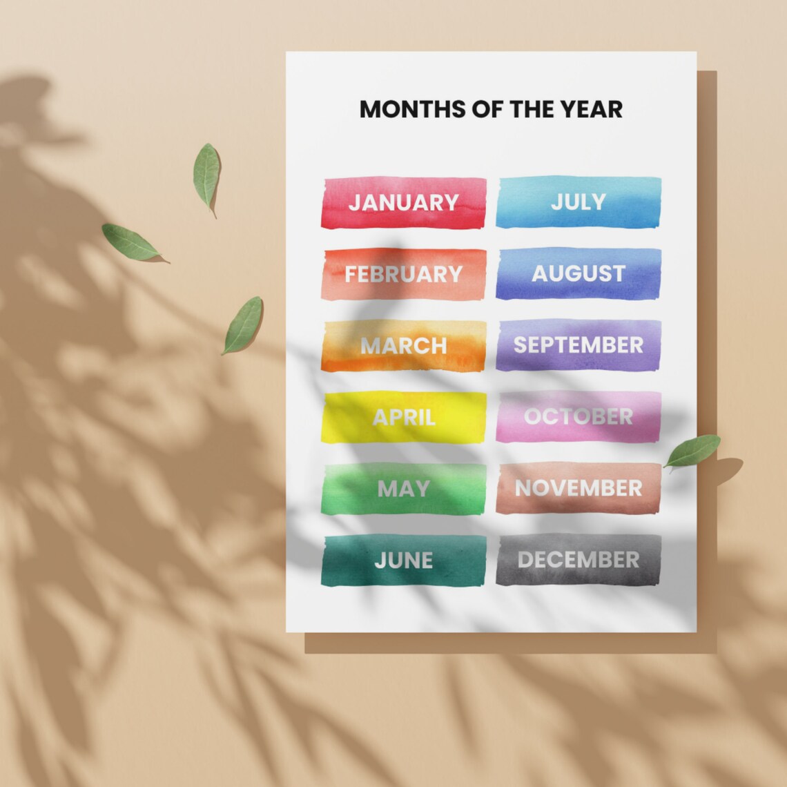 Watercolor Rainbow Months of the Year Poster Homeschool - Etsy