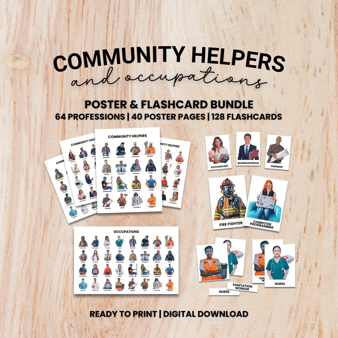 Community Helpers & Occupations | Watercolor Posters + Three-part ...