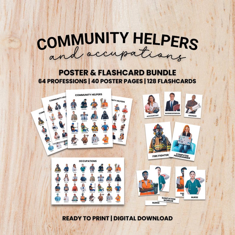 Community Helpers & Occupations | Watercolor Posters + Three-part ...