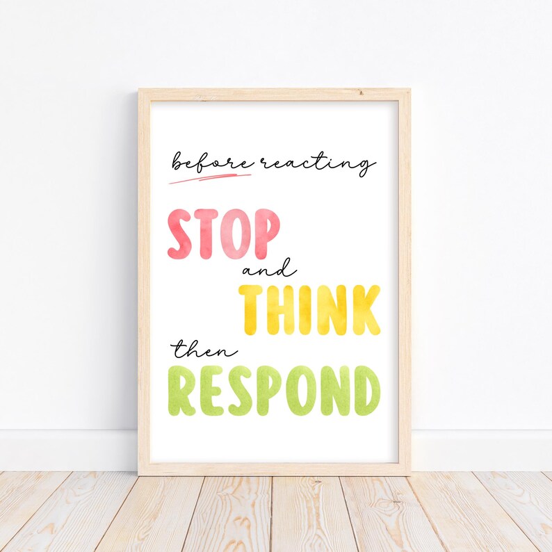 Stop, Think, Then Respond -growth Mindset Poster, Wall Decor, Nursery ...