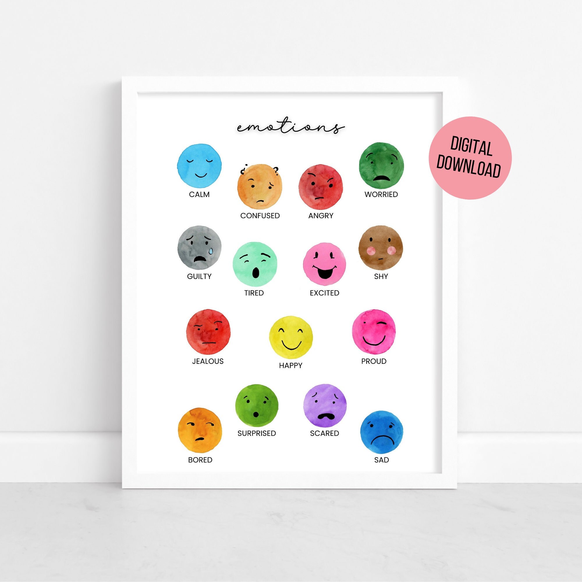 Watercolor Human Emotions Poster Feelings Homeschool - Etsy