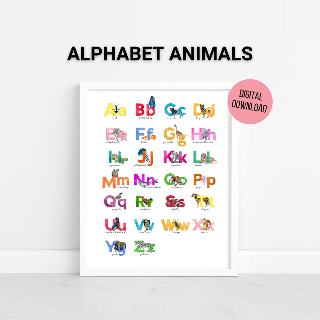 Watercolor Alphabet Poster, Alphabet Animals, Homeschool, Educational ...