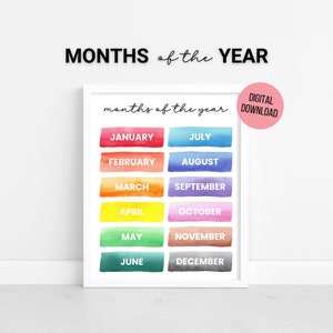Watercolor Rainbow Months of the Year Poster, Homeschool Printable ...
