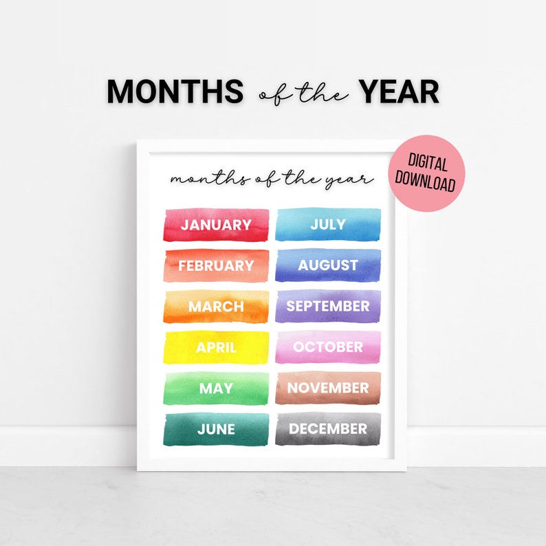 Watercolor Rainbow Months of the Year Poster, Homeschool Printable ...