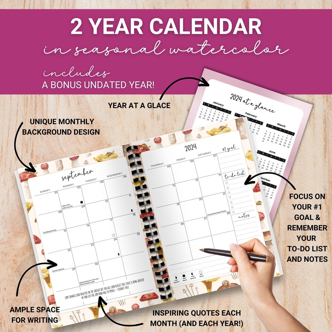 2024-2025 Printable Seasonal Watercolor Calendar | 2 Page Monthly ...