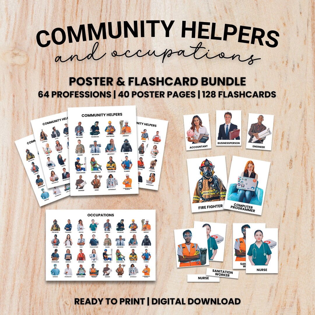 Community Helpers & Occupations Watercolor Posters Three-part ...