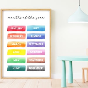 Watercolor Rainbow Months of the Year Poster, Homeschool Printable ...