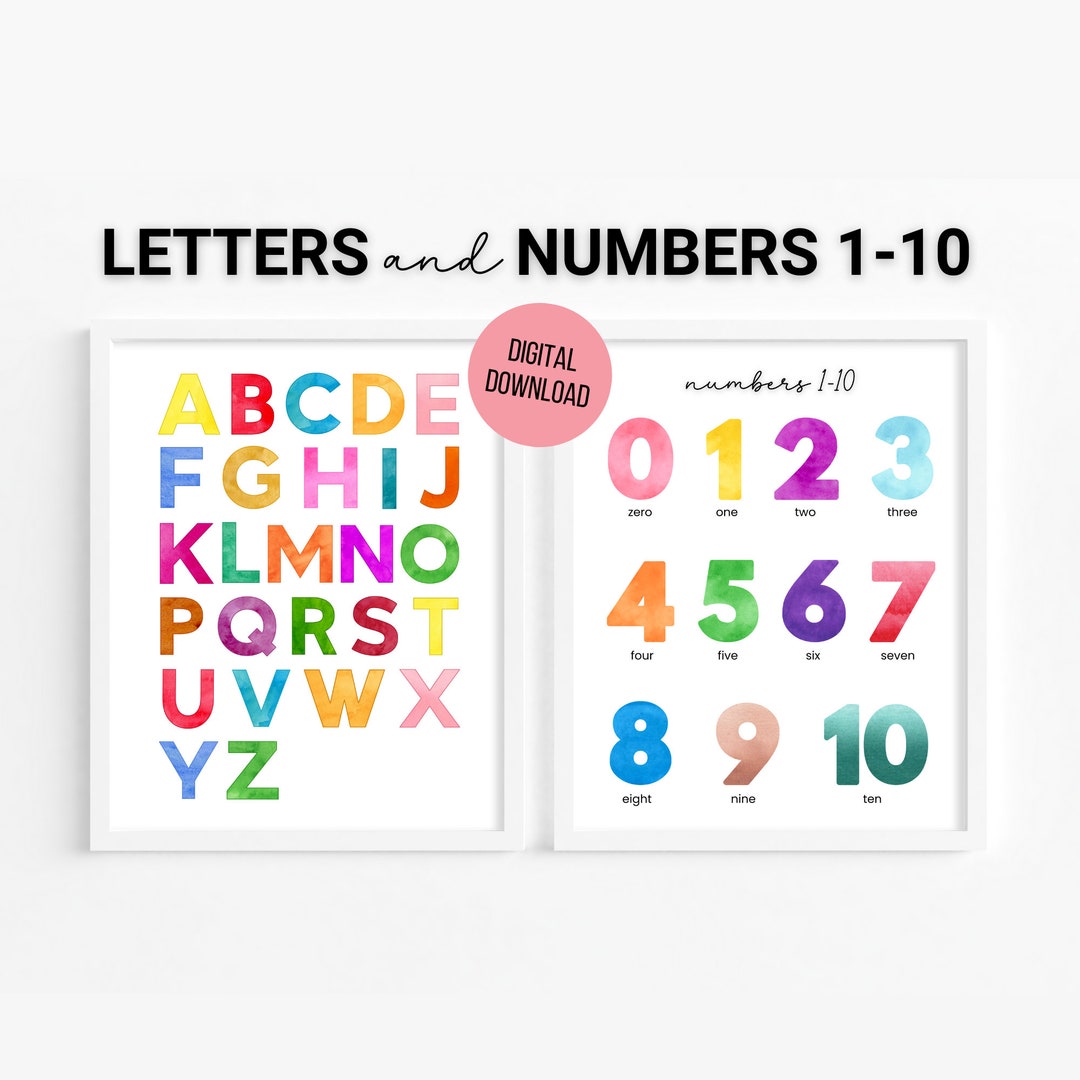 Watercolor Alphabet & Numbers 1-10 Posters: Educational Nursery Decor ...