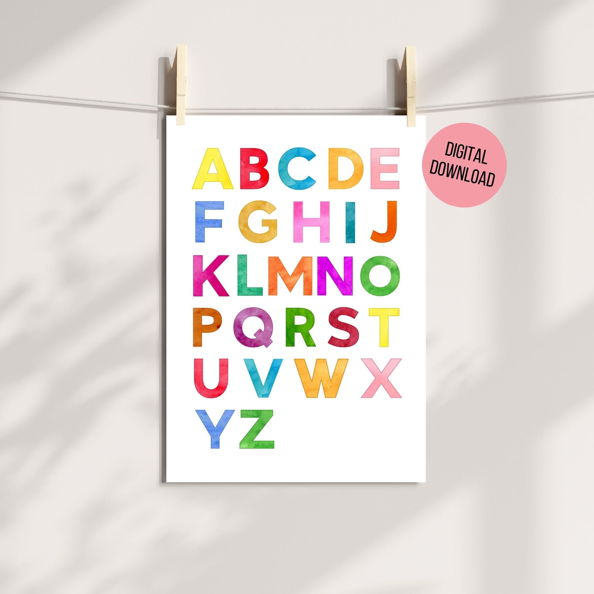 Watercolor Alphabet Poster, Homeschool Printable Resource, Educational ...