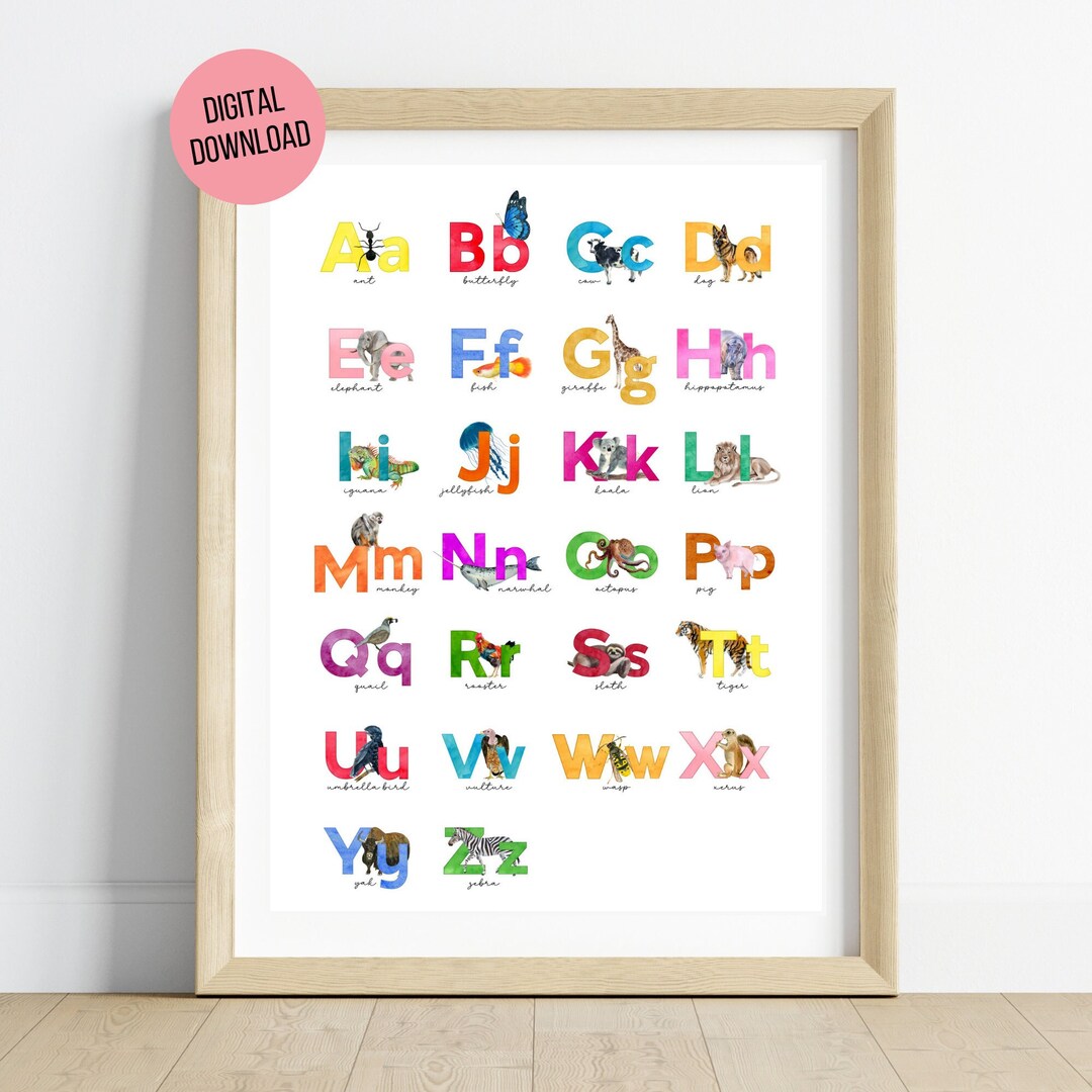 Watercolor Alphabet Poster Alphabet Animals Homeschool - Etsy