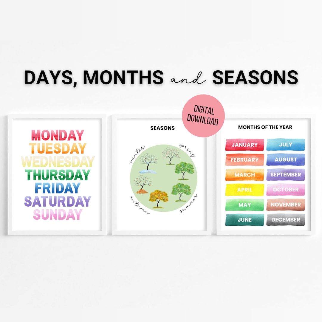 Watercolor Days, Months, Seasons Posters: Homeschool Decor (digital ...