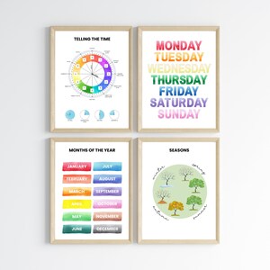 Set of 20 Watercolor Posters, Abcs, Numbers, 100 Chart, Time, Shapes ...