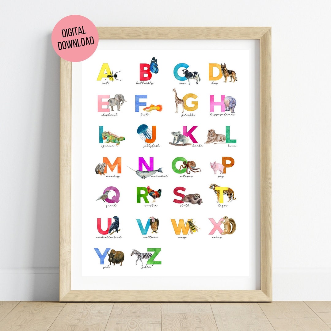 Watercolor Alphabet Poster Alphabet Animals Homeschool - Etsy