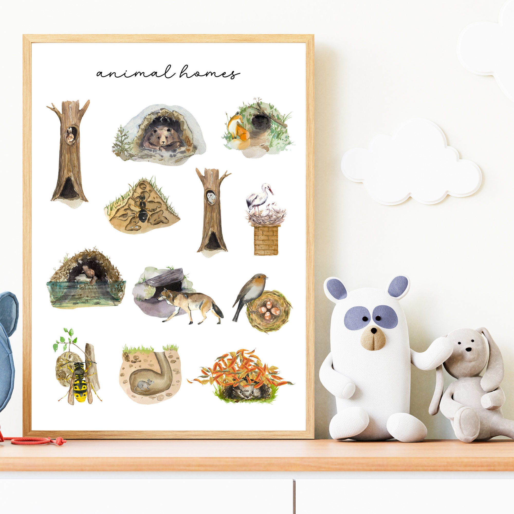 Watercolor Animal Homes & Habitats Poster, Homeschool Printable, Nature ...