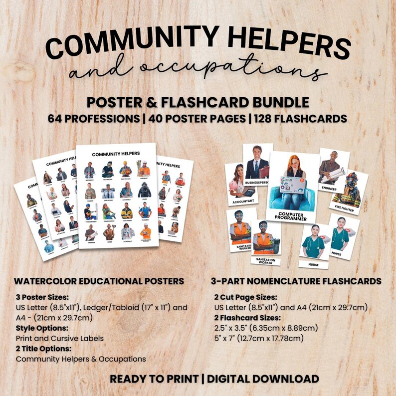 Community Helpers & Occupations | Watercolor Posters + Three-part ...