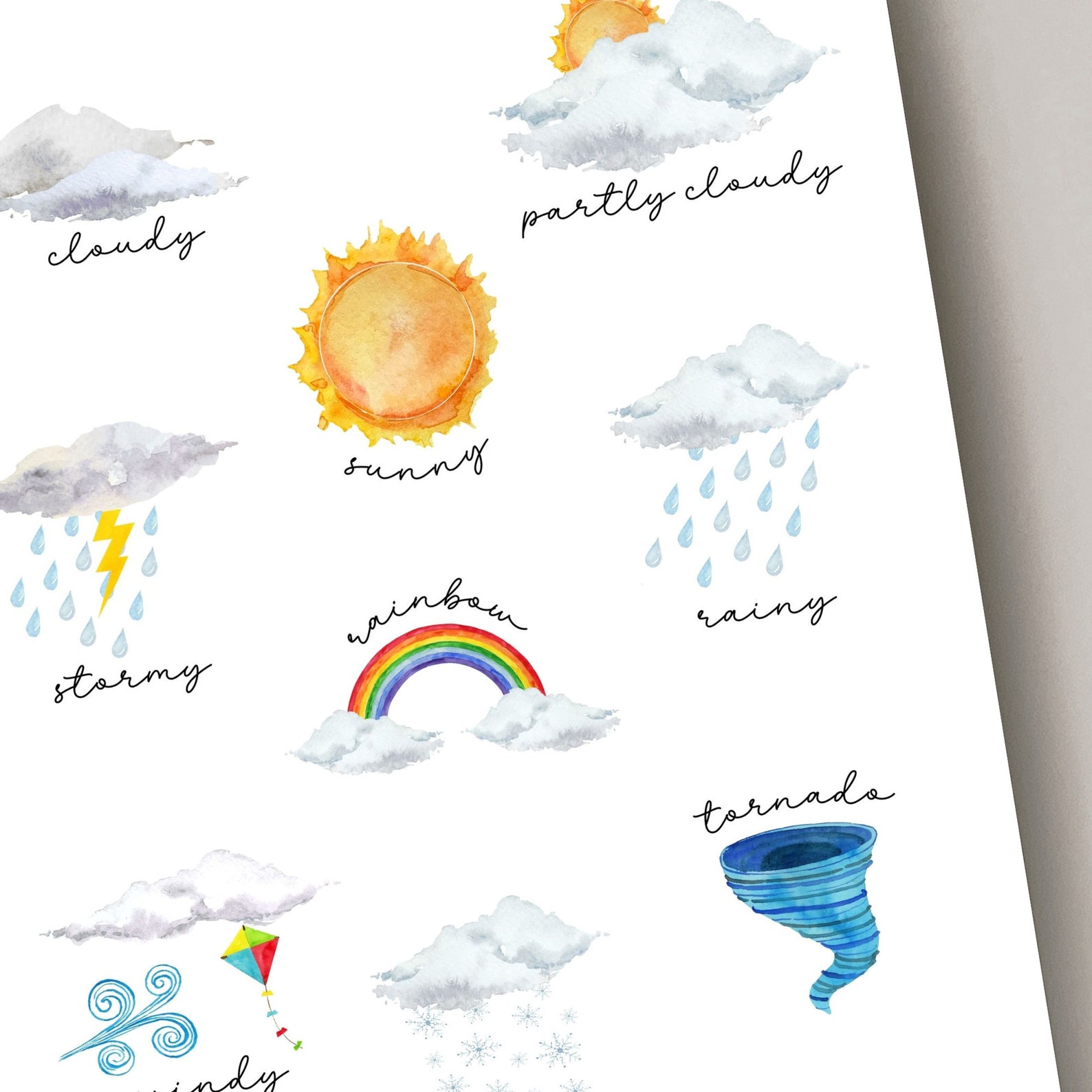 Watercolor Weather Chart Poster: Homeschool Learning Print (digital ...