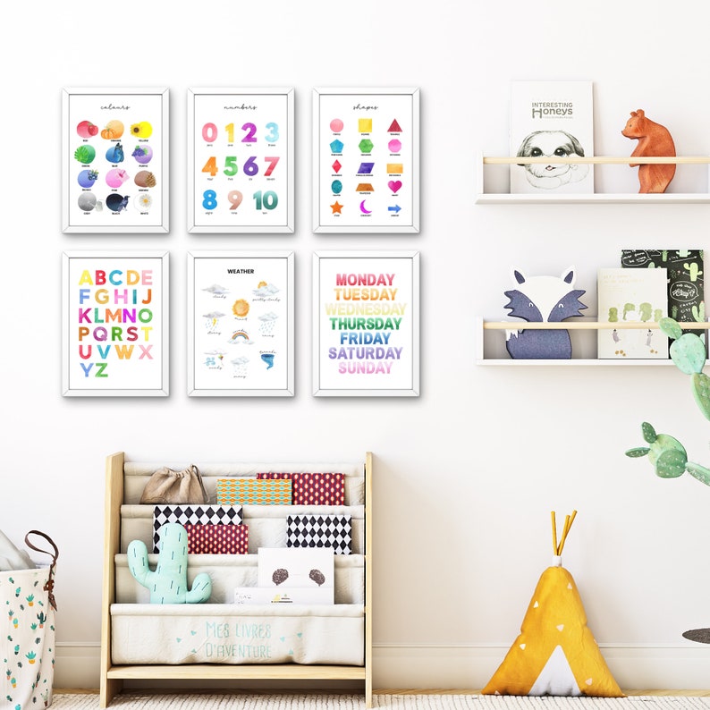 Watercolor Learning Posters: Alphabet, Numbers, Shapes (digital ...