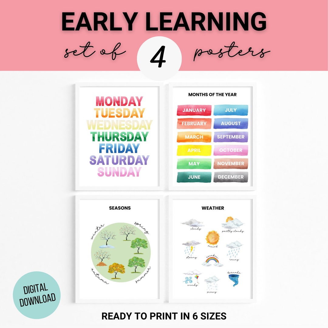 Days, Months, Seasons & Weather - Set of 4 Watercolor Posters ...
