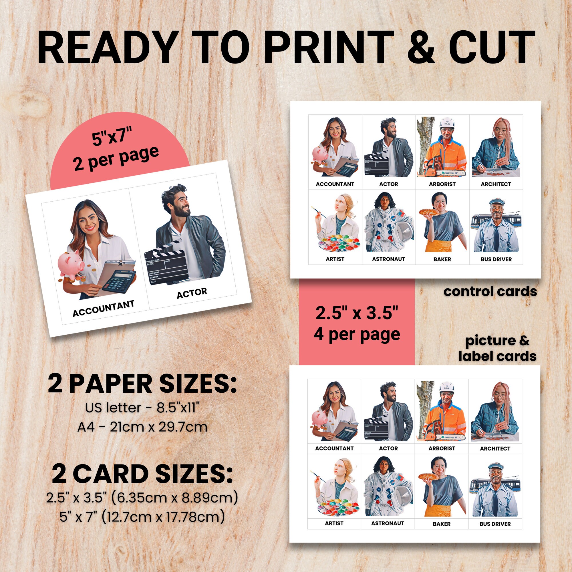 Community Helpers & Occupations | Three-part Montessori Flashcards | 64 ...