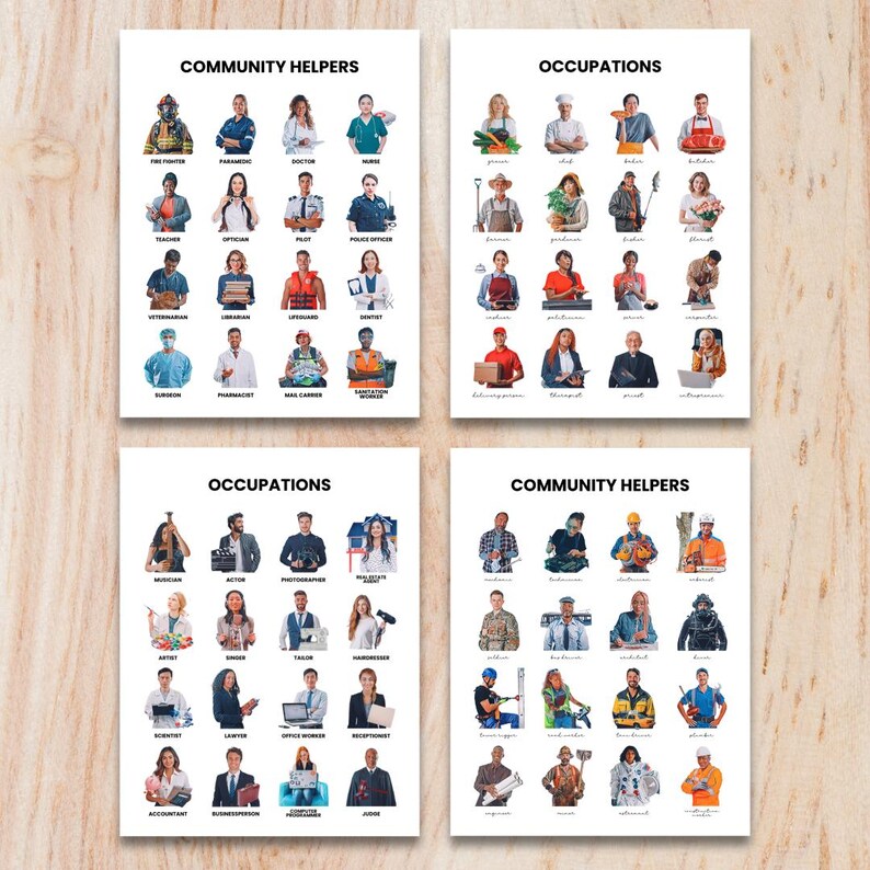 Community Helpers & Occupations | Watercolor Educational Posters | 64 ...