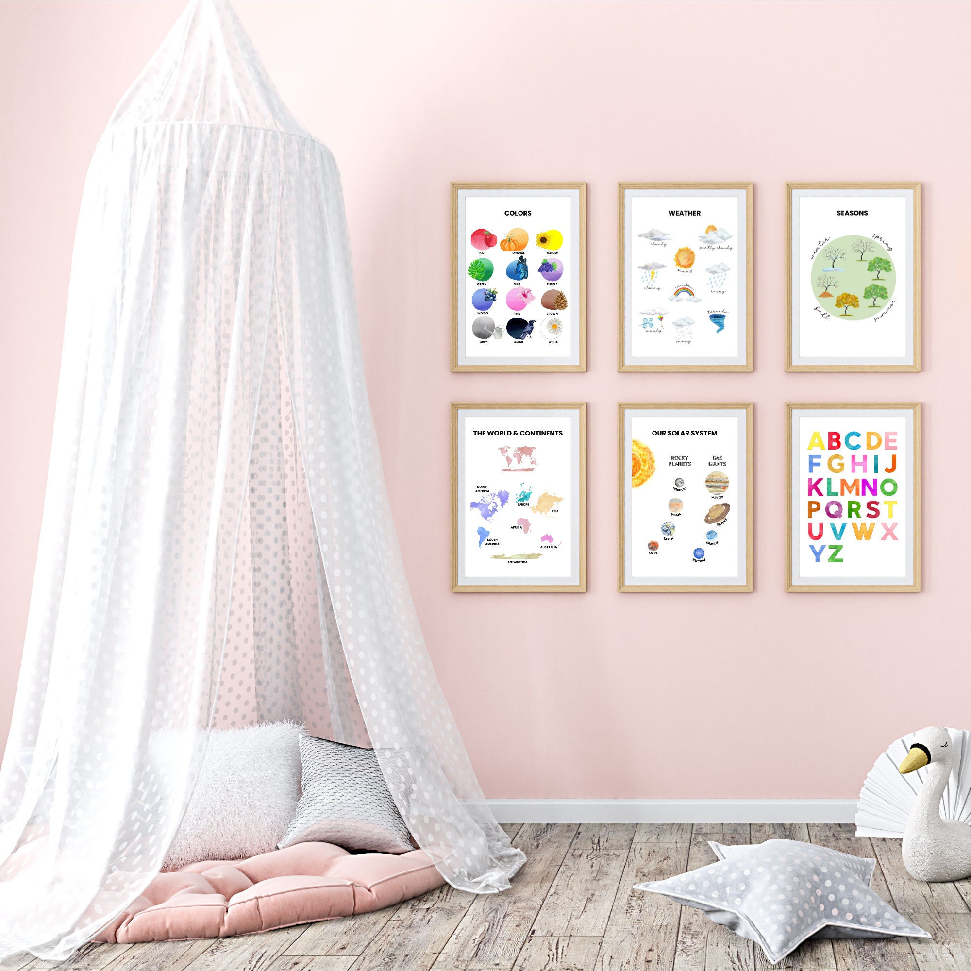 12 Posters Alphabet, Numbers, 100 Chart, Time, Shapes, Days, Months ...