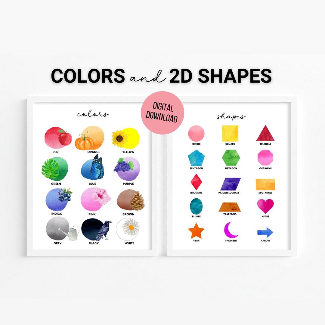 Colors + 2D Shapes - Set of 2 Watercolor Posters, Homeschool Printable ...