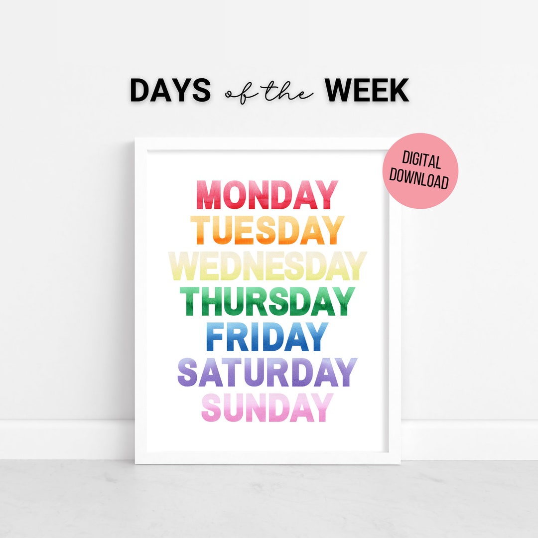 Watercolor Rainbow Days of the Week Poster, Monday Start, Homeschool ...