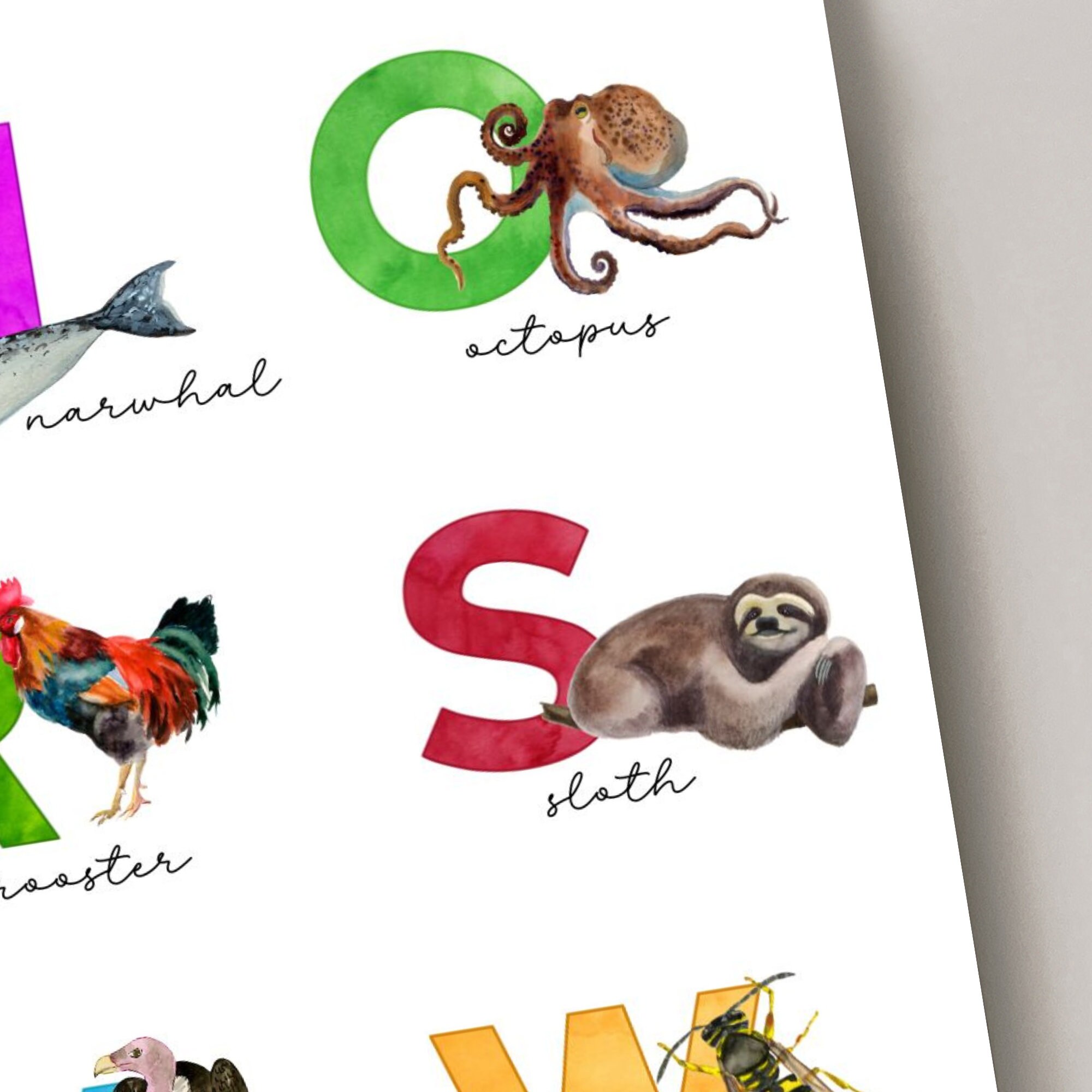 Watercolor Alphabet Poster, Alphabet Animals, Homeschool, Educational ...