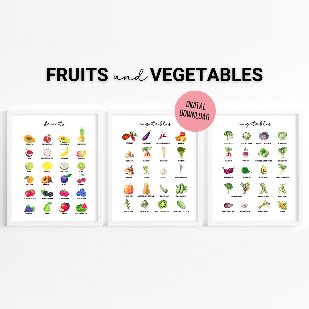 Watercolor Fruits and Vegetables Posters: Homeschool Printable Set ...