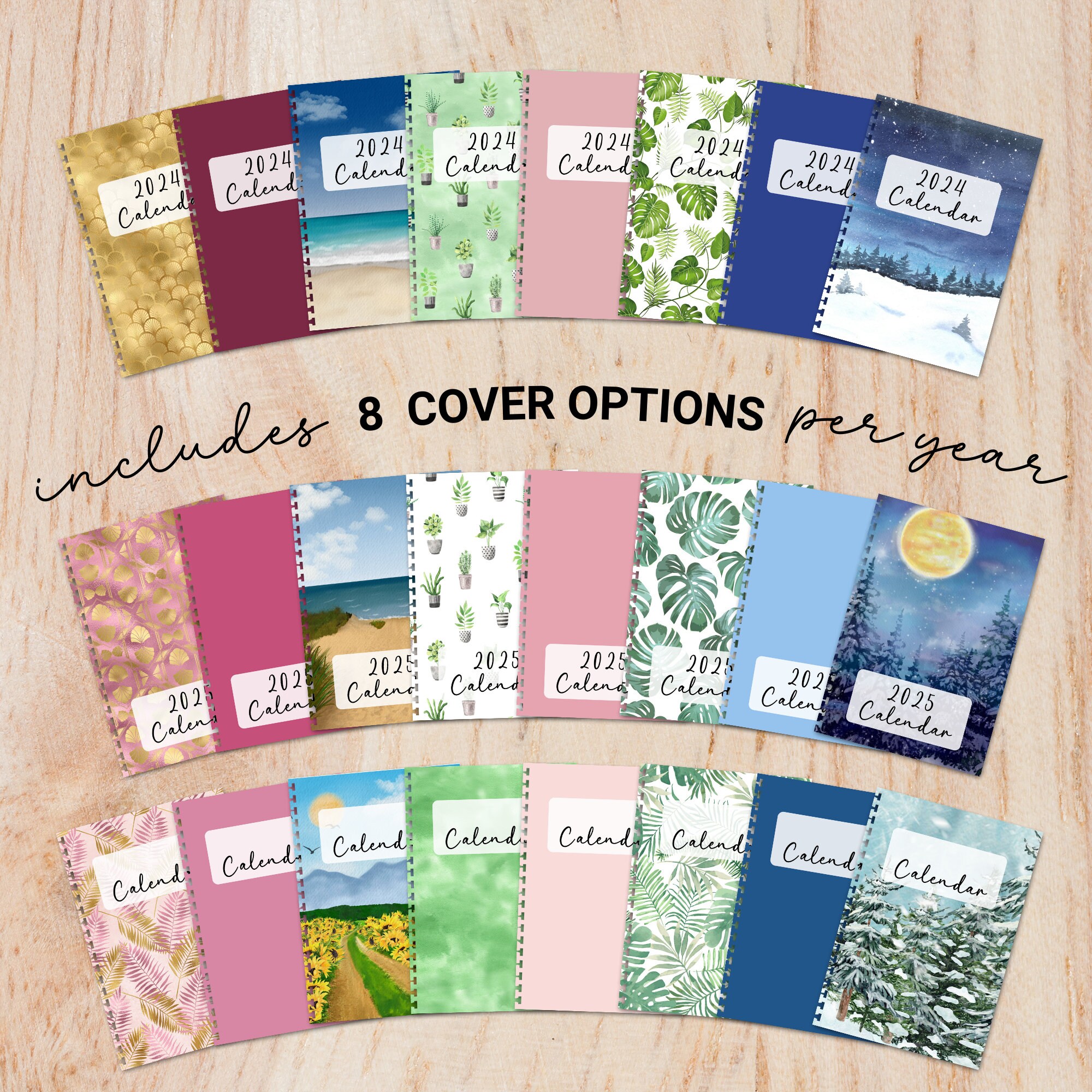 2024-2025 Printable Seasonal Watercolor Calendar 2 Page Monthly Spread ...