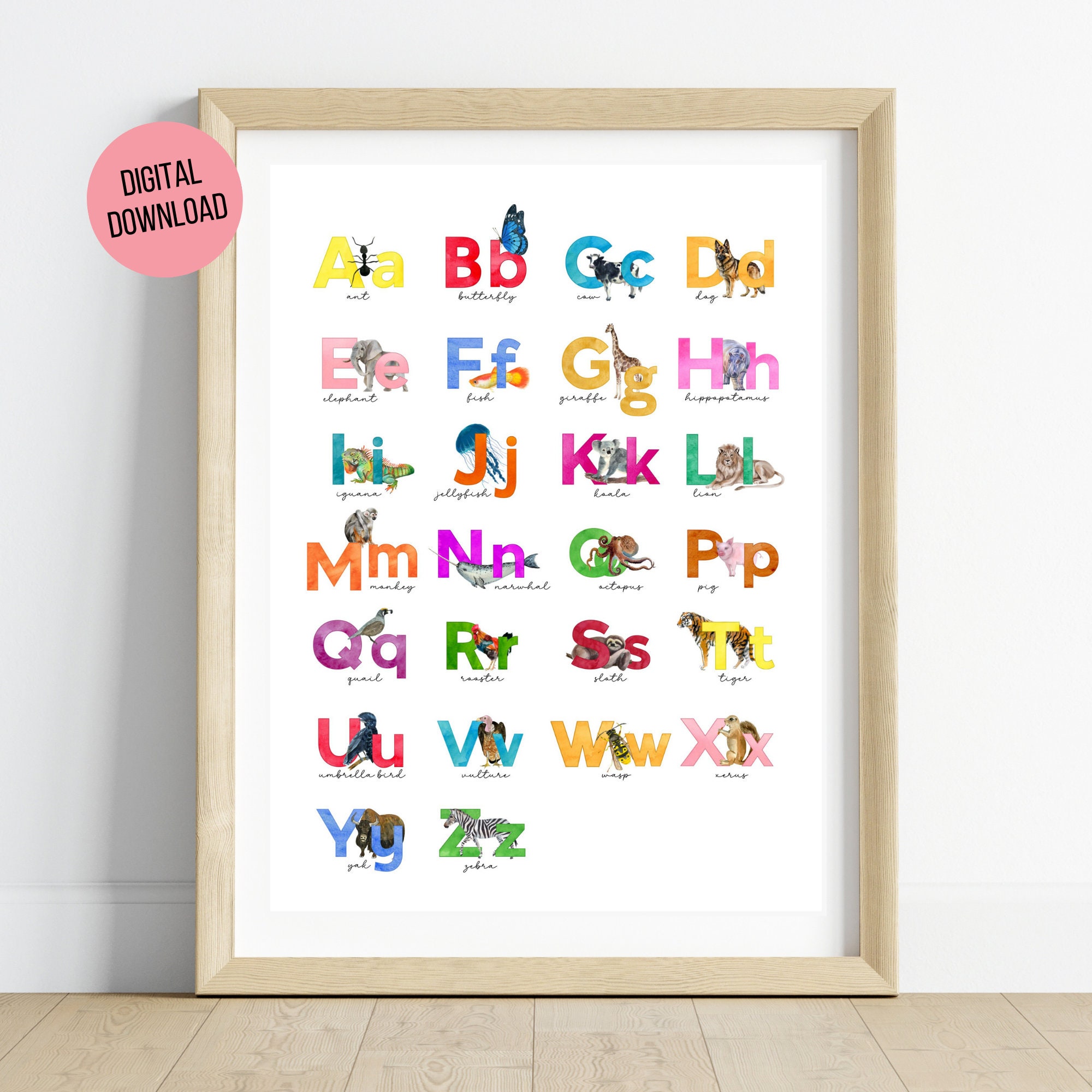 Set of 4 Watercolor Alphabet Posters, Homeschool Prints, Educational ...