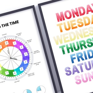 Telling Time + Days of the Week - Set of 2 Watercolor Posters ...