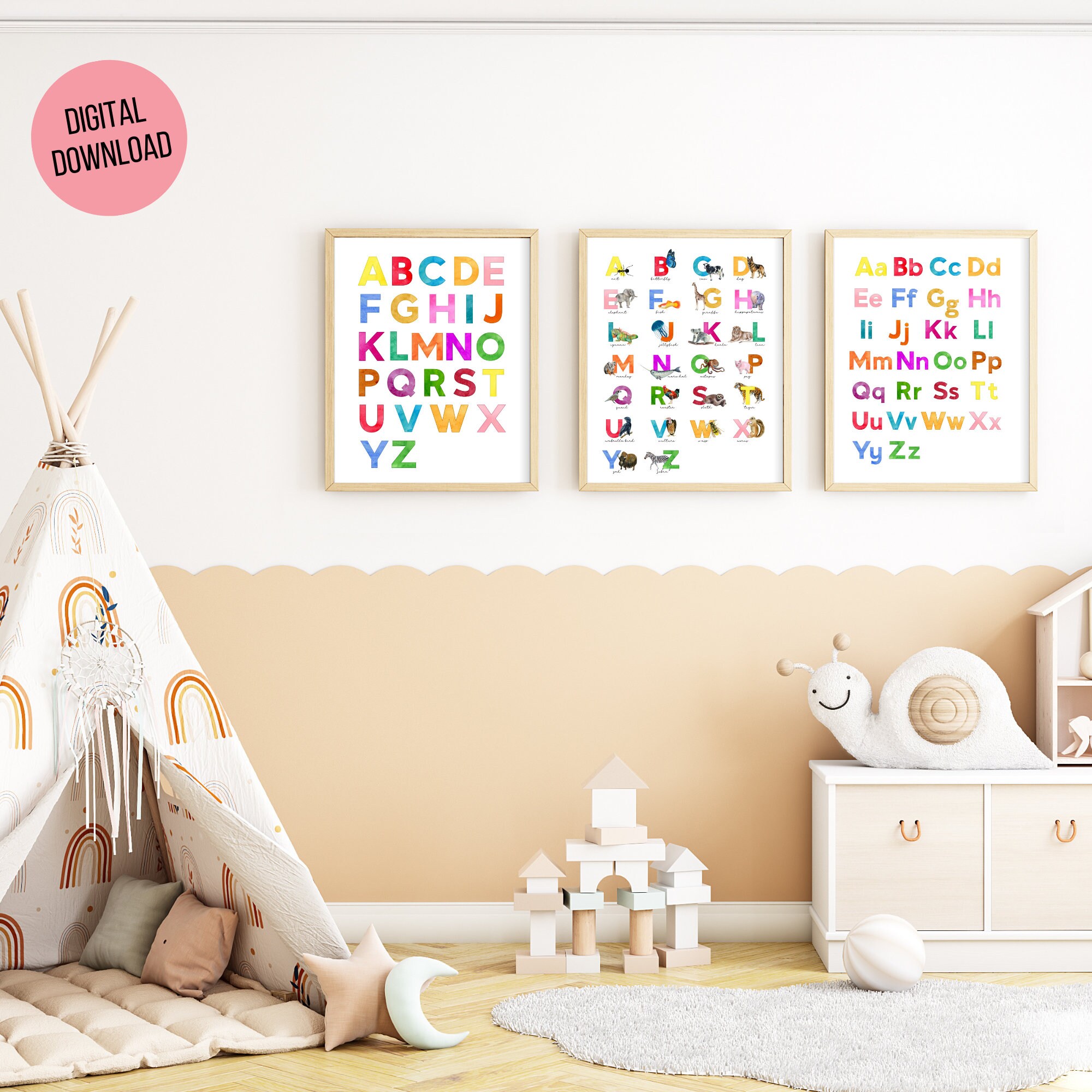 Set of 4 Watercolor Alphabet Posters, Homeschool Prints, Educational ...