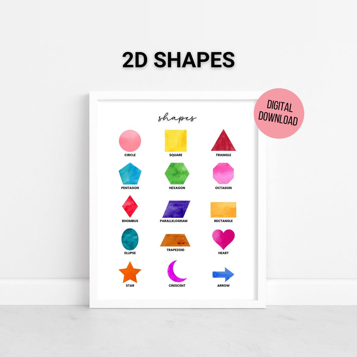 Watercolor Shapes Poster: 2D Educational Print (digital Download) - Etsy