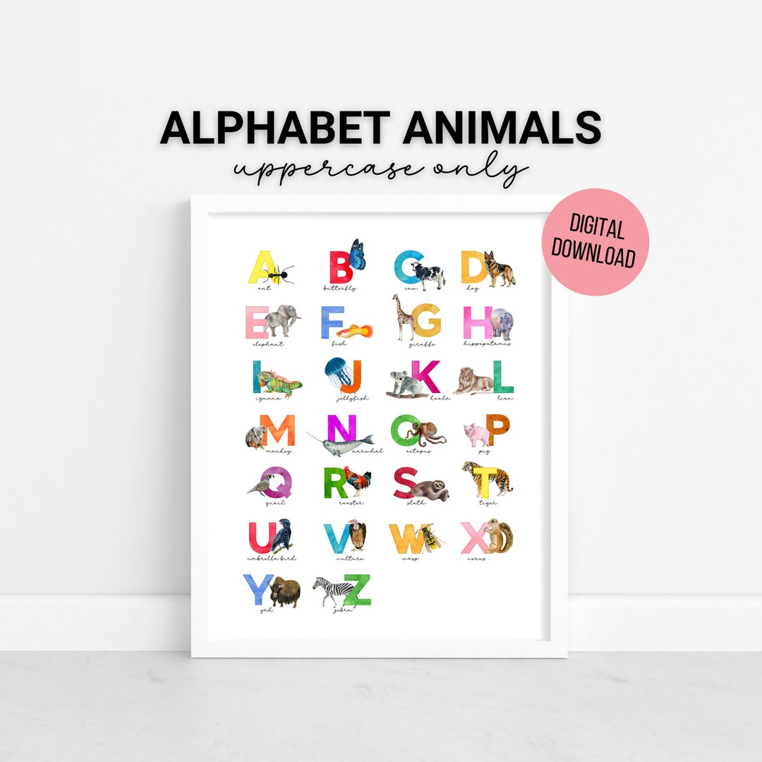 Watercolor Alphabet Poster, Alphabet Animals, Homeschool, Educational ...