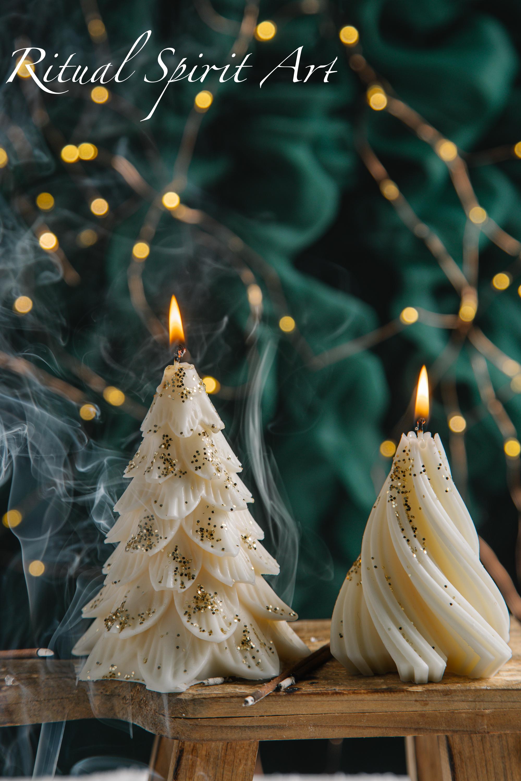 White & Gold Christmas Tree Candle | Luxury Seasonal Decor | Sparkle ...