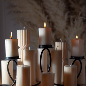 Ribbed Pillar Candles for Wedding Table Decor Handmade Dining Table ...
