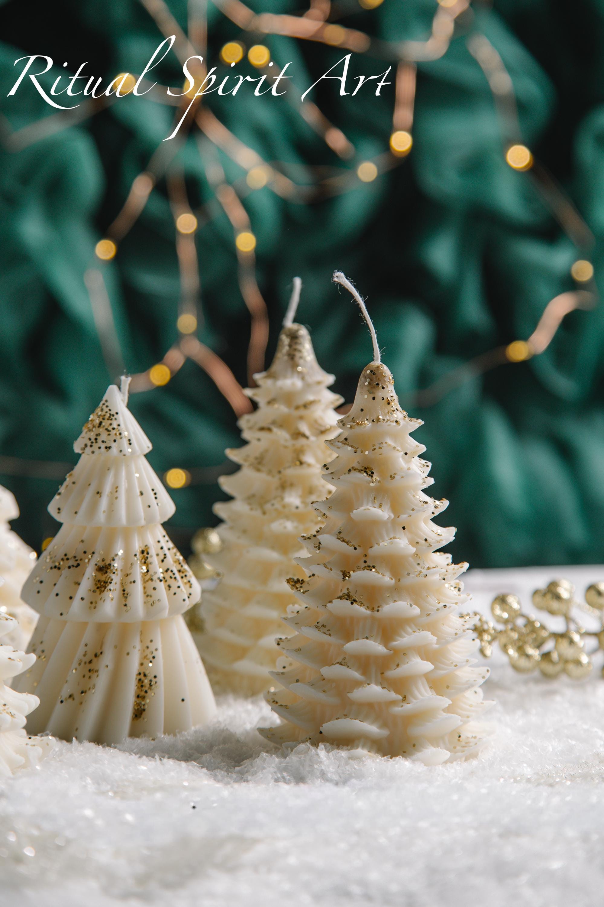 White & Gold Christmas Tree Candle | Luxury Seasonal Decor | Sparkle ...
